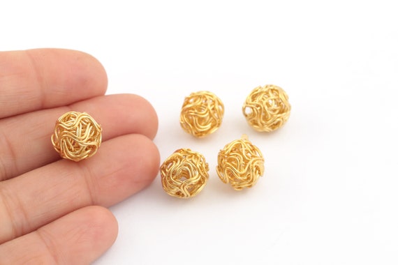12mm 24k Shiny Gold Plated Twisted Wire Ball Beads Round - Etsy