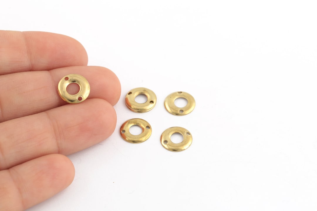 10mm Raw Brass Round Connector, 2 Holes Round Beads, Middle Hole ...