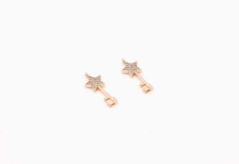 Rose Gold Plated Star Key Pendant, CZ Key Charms, Cubic Zirconia Star ...