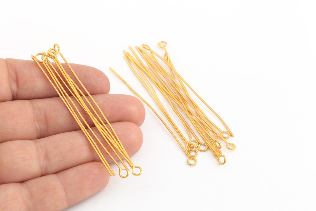 0.80x60mm 24k Gold Plated Eye Pins, Brass Eye Pins, Head Pin, Gold ...