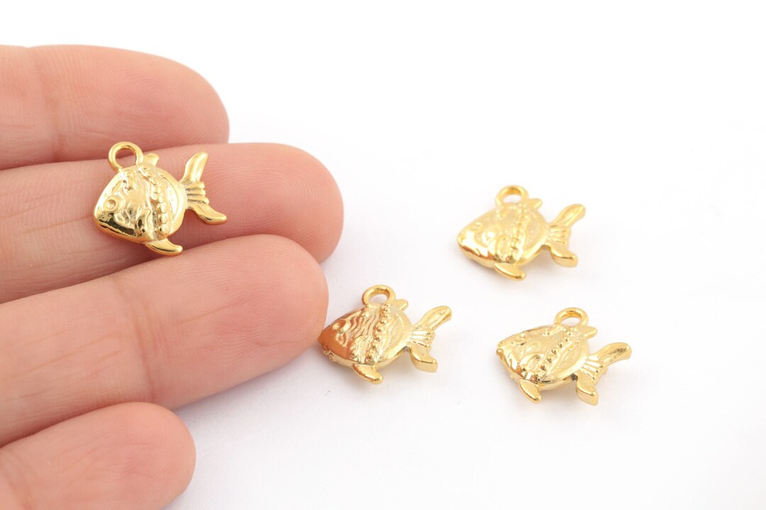 24k Shiny Gold Plated Fish Charms, Fish Pendant, Gold Plated Animal ...