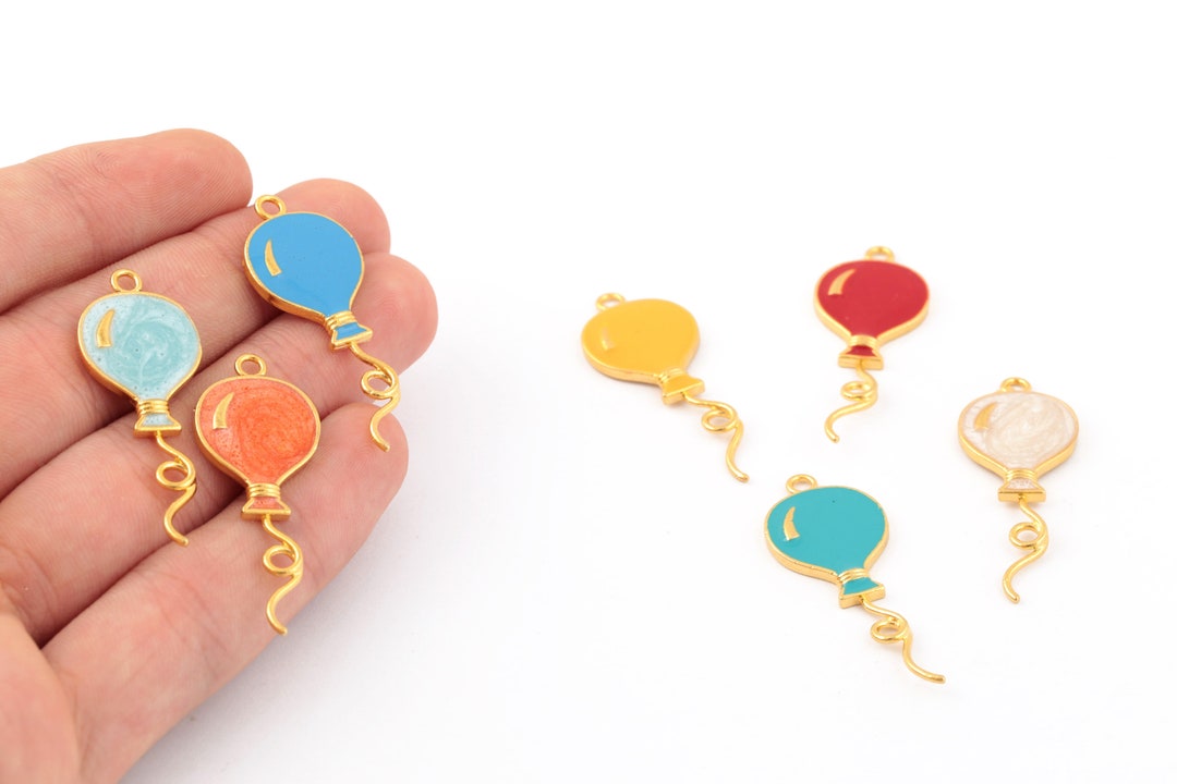 24k Gold Plated Enamel Balloon Pendant, Balloon Charms, Enamel Balloon ...
