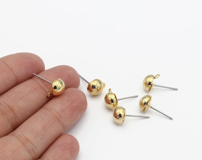 5 Pairs Stainless Steel Earring Posts, 24k Gold Ball Ear Pad, Gold ...