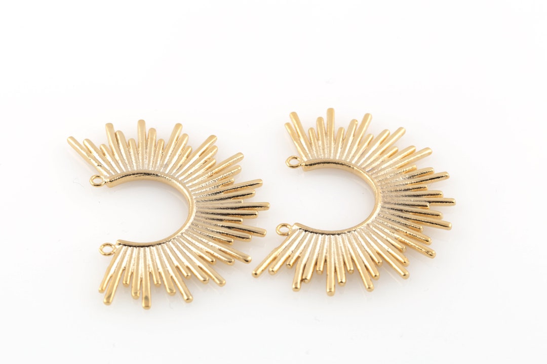 24k Gold Plated Half Sun Charms, Two Holes Sun Pendant, Gold Plated ...