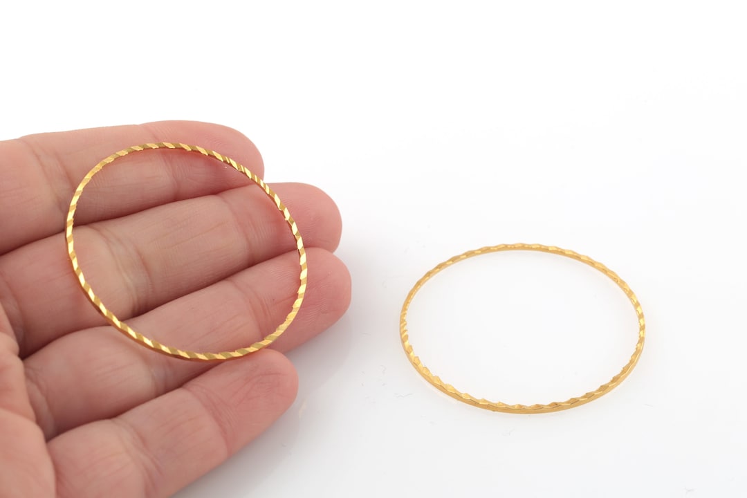 40mm 24k Gold Plated Knurled Ring, Circle Connector, Gold Plated Hoops ...