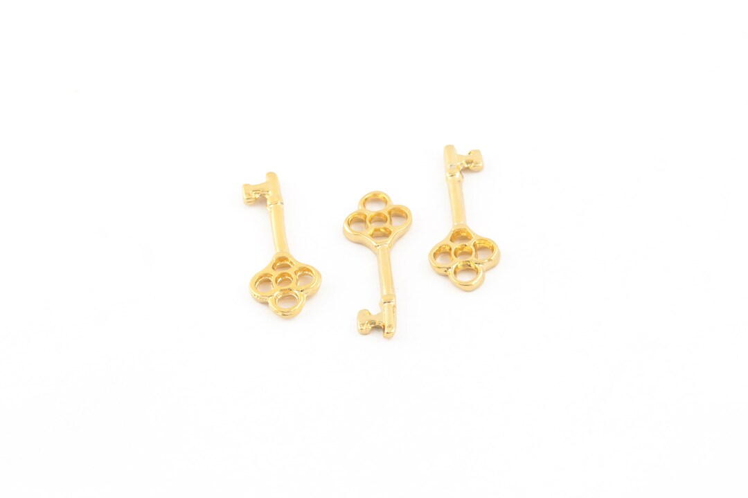 24k Shiny Gold Plated Key Charm, Key Pendant, Locksmith Charms, Key ...