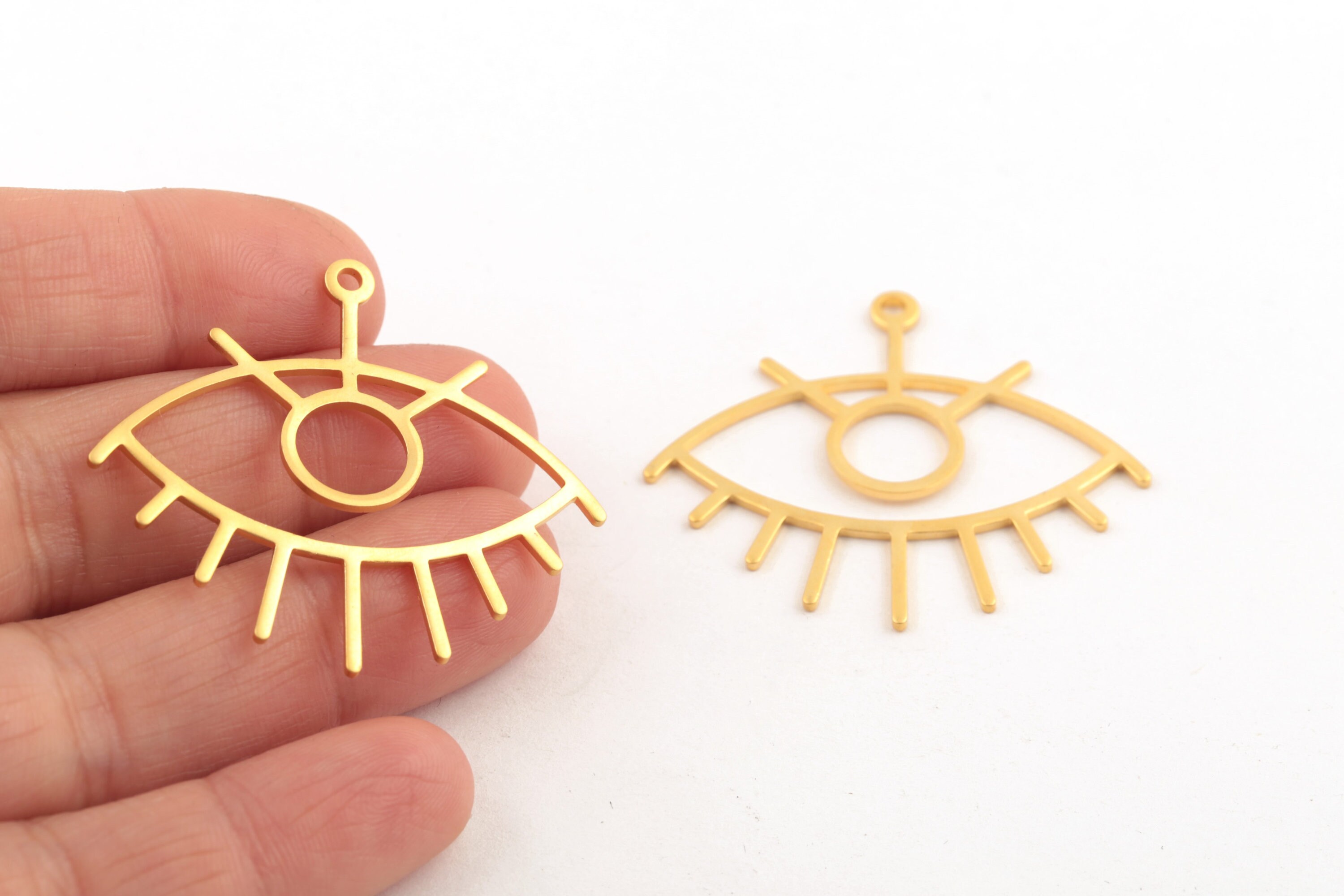 Matt Gold Plated Eye Charm, Matt Gold Plated Eye Necklace, Big Eye ...