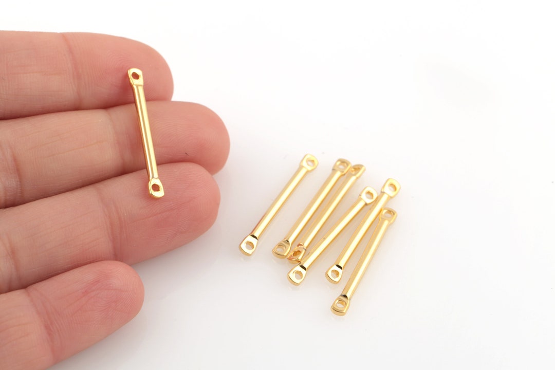 25mm 24k Gold Plated Long Bar, Gold Plated Two Holes Stick Bar, Two ...