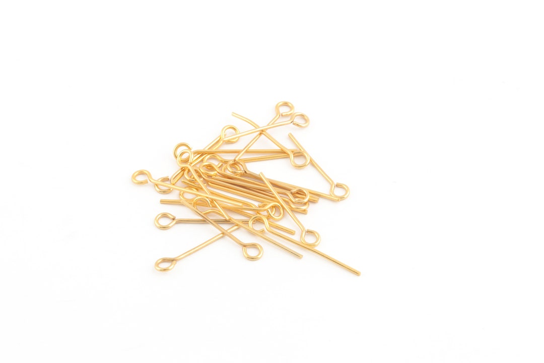 0.80x20mm 24k Gold Plated Eye Pins, Brass Eye Pins, Head Pin, Gold ...