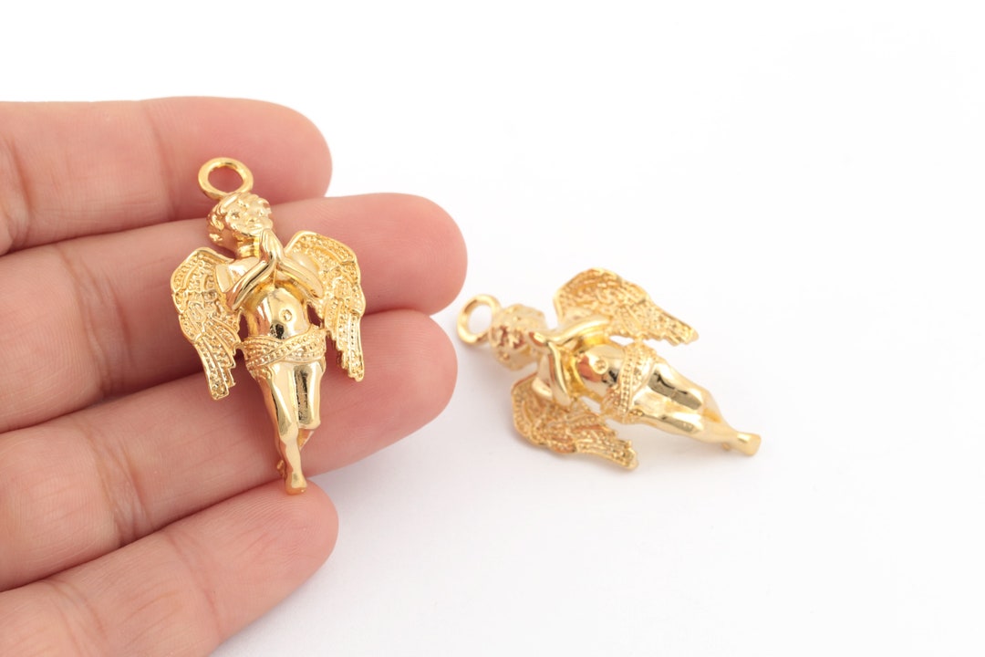 24k Gold Plated Angel Charm, Angel Pendant, Gold Plated Angel Necklace ...