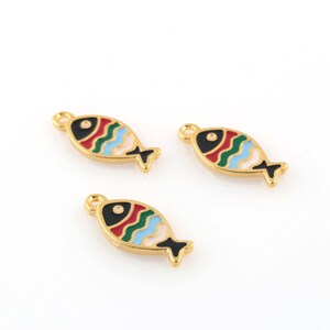 24k Shiny Gold Plated Fish Charms, Enamel Fish Pendant, Colored Animal ...