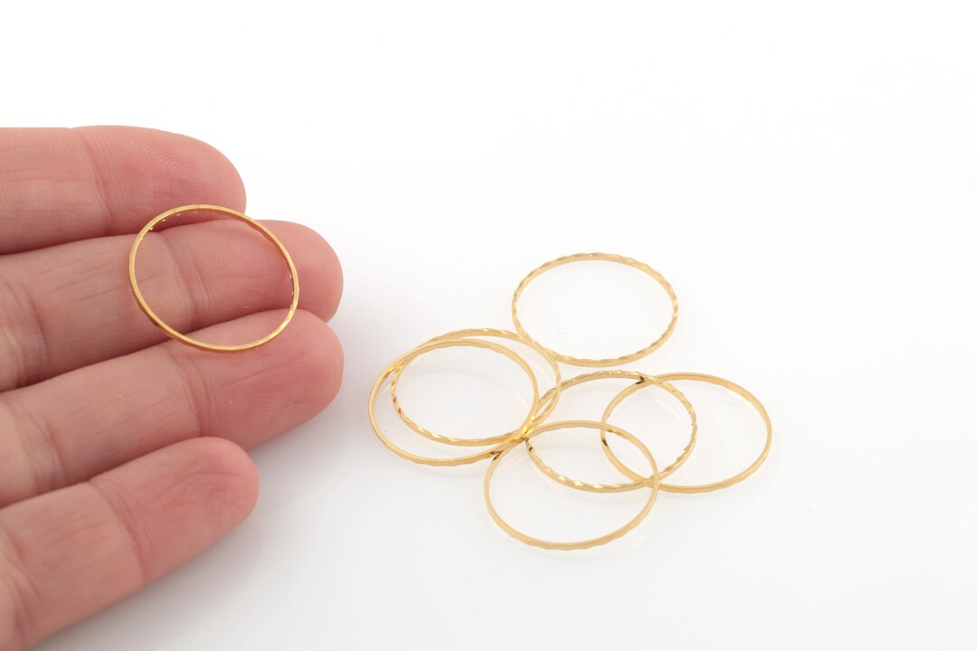 20mm 24k Gold Plated Knurled Ring, Circle Connector, Gold Plated Hoops ...