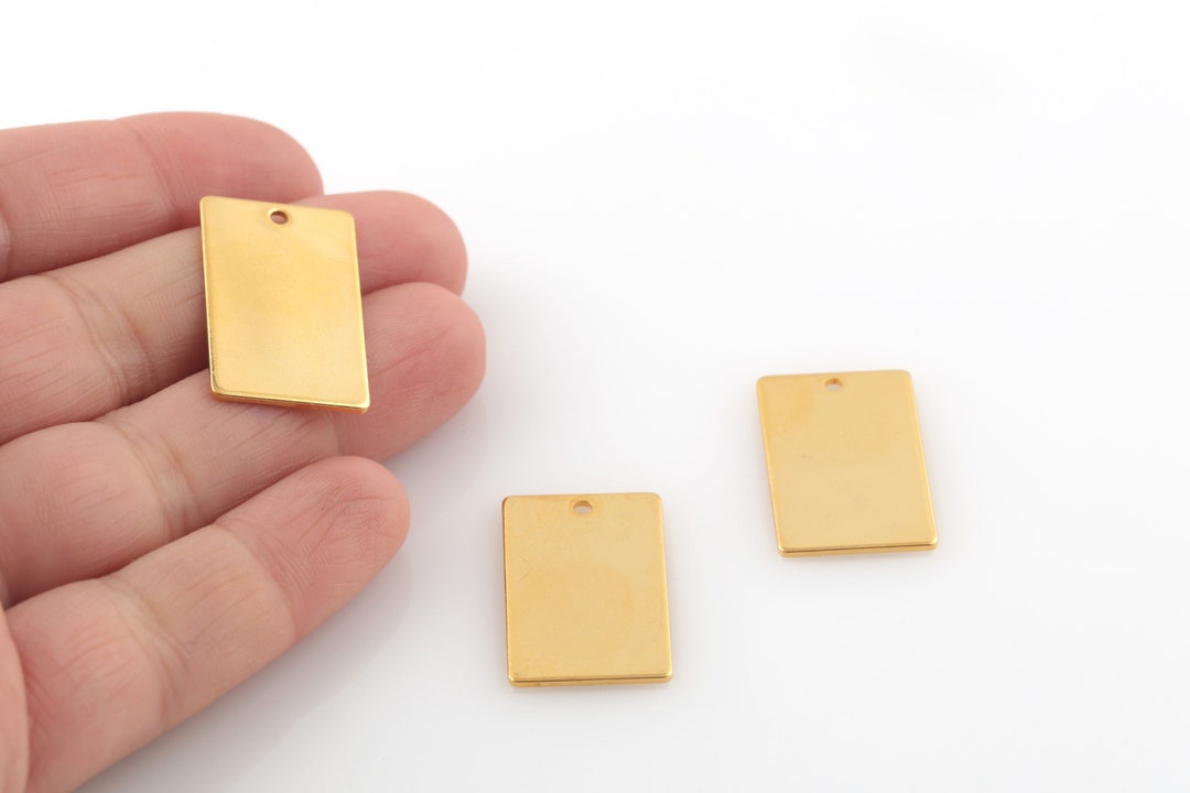 24k Gold Plated Rectangle Pendant, Rectangular Nameplate Charms ...