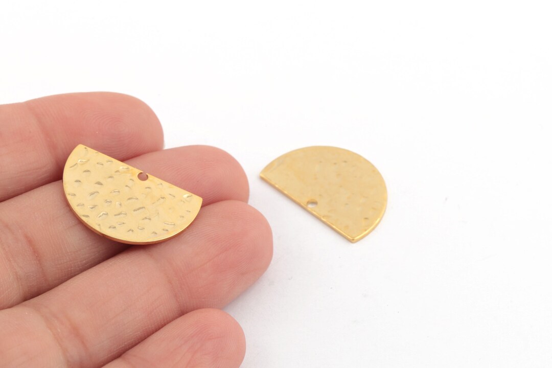 24k Gold Plated Hammered Half Moon Charm, Semi Circle Blanks With 1 ...