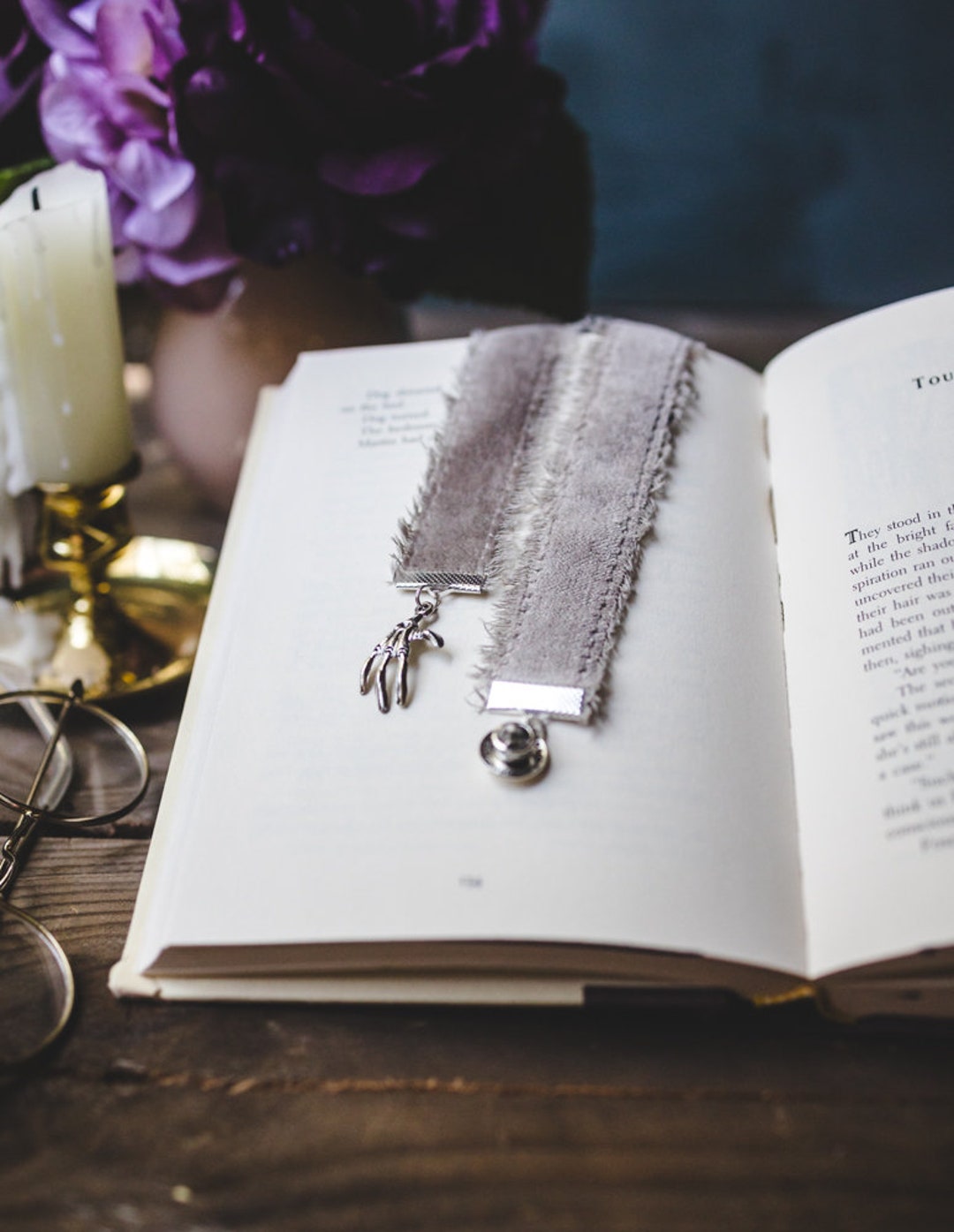 The Suriel, Grey Velvet Ribbon Bookmark, Bookish Gift,booklover Gift ...