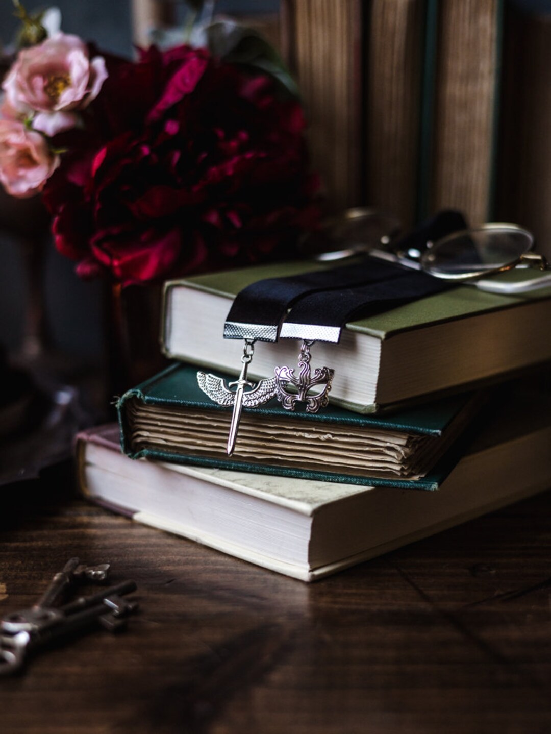Nesta the Valkyrie, Black Velvet Ribbon Bookmark With Charms,bookish ...