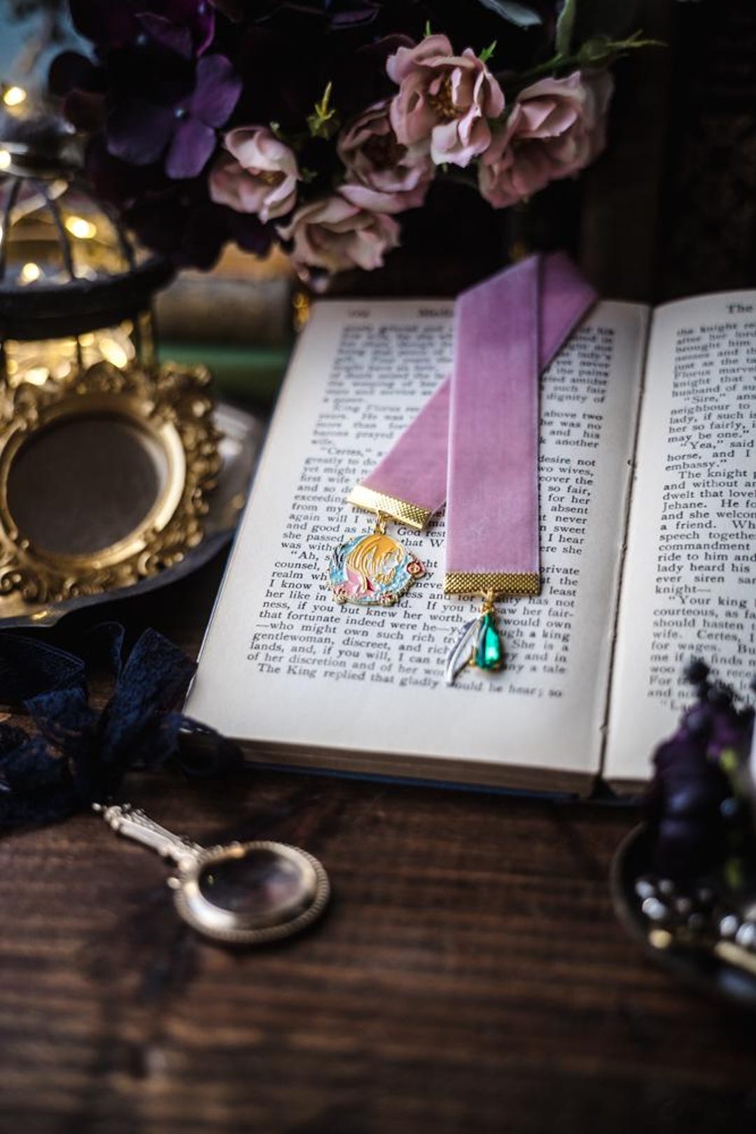 Howl's Moving Castle Bookmark: Dusty Pink Velvet Ribbon With Charms - Etsy