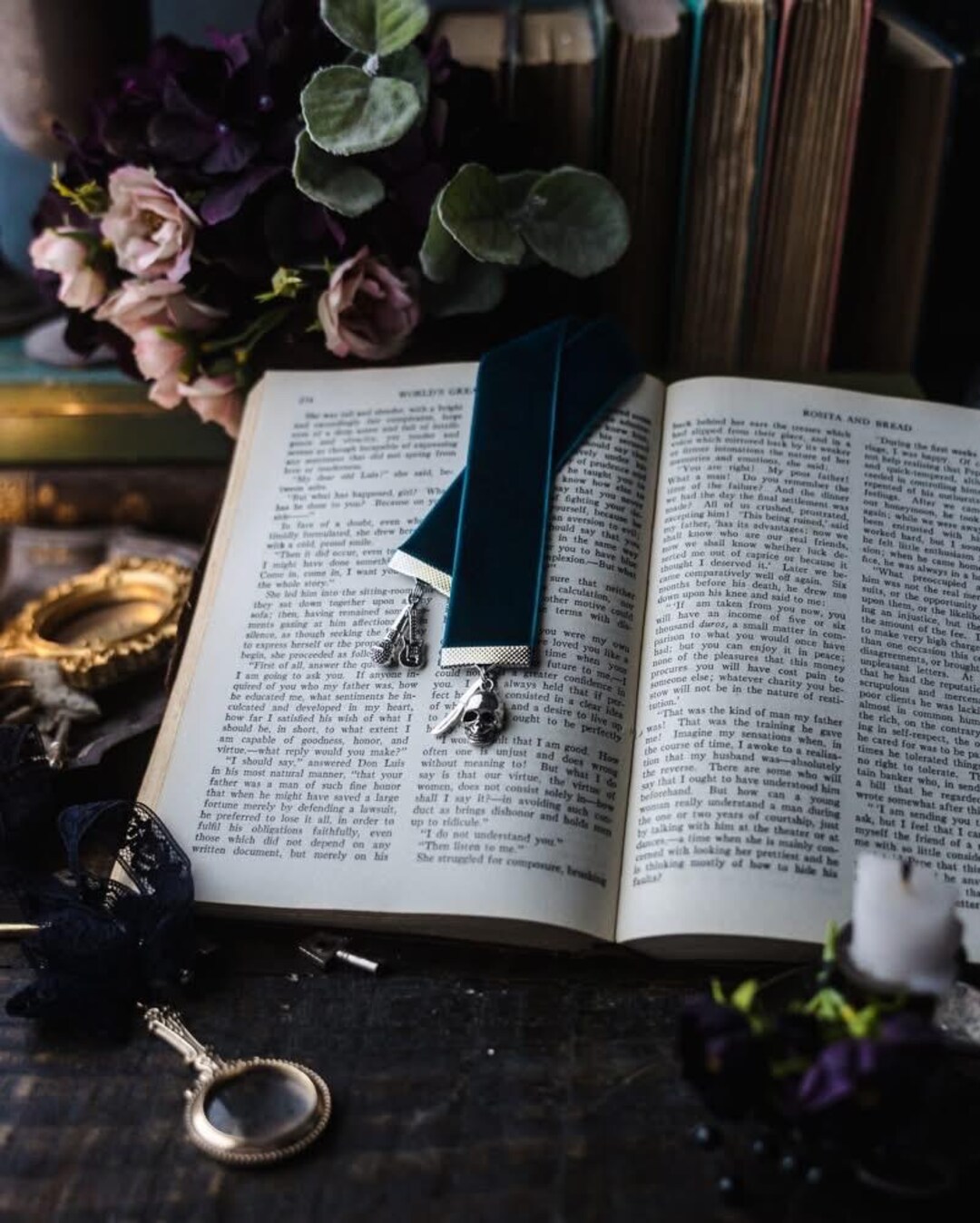 Leather and Lark Inspired Dark Teal Velvet Ribbon Bookmark - Etsy