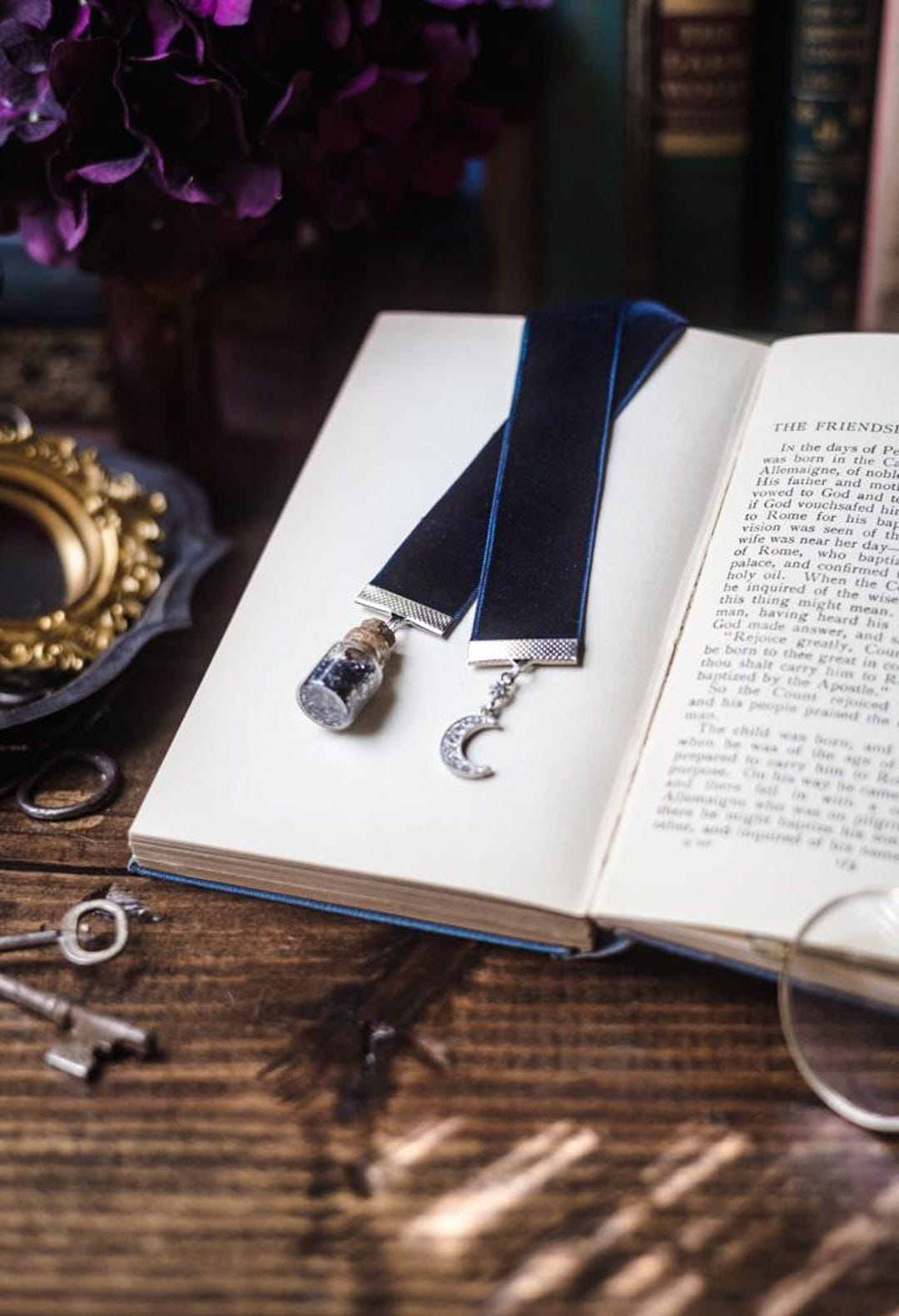 Stardust, Dark Blue Velvet Ribbon Bookmark, Celestial Inspired Bookmark ...
