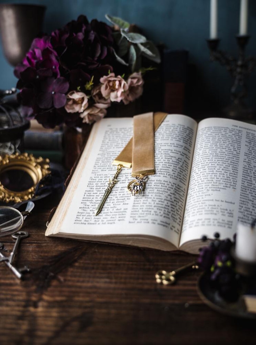 Kingdom of Ash, Gold Velvet Ribbon Bookmark: Stag, Fire, and Sword ...
