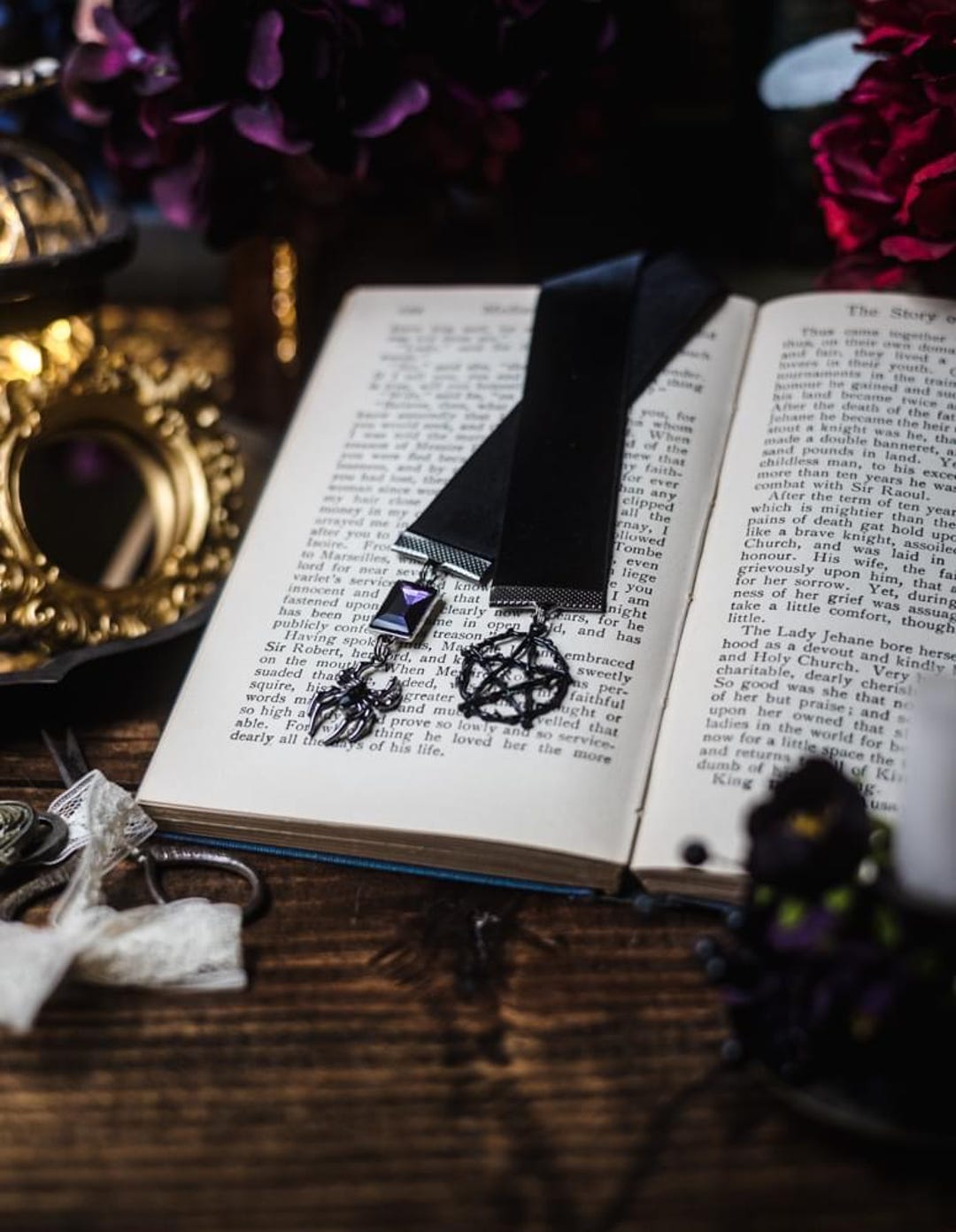 Witchy Bookmark, Black Velvet Ribbon Bookmark, Booklover Gift, Reader ...