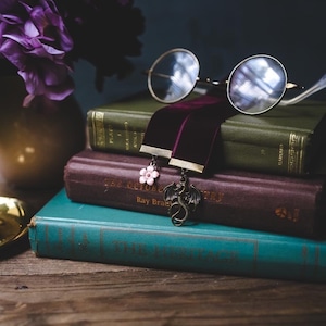 Abraxos Burgundy Velvet Ribbon Bookmark: Dragon and Flower Charms - Etsy