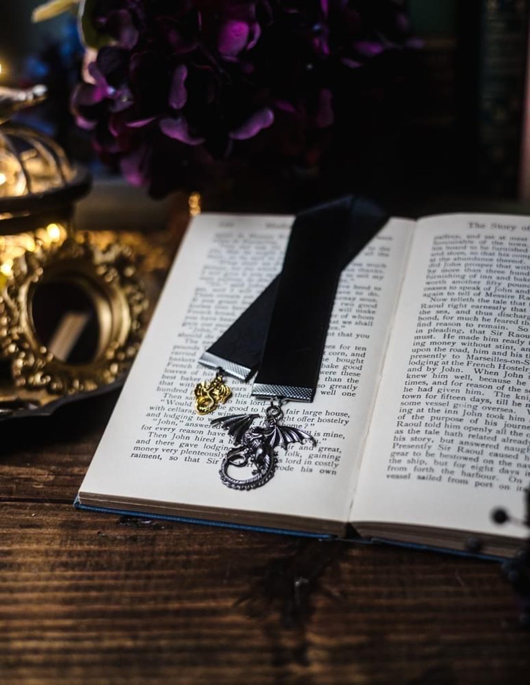 Fourth Wing Inspired Dragon Charmed Black Velvet Ribbon Bookmark - Etsy