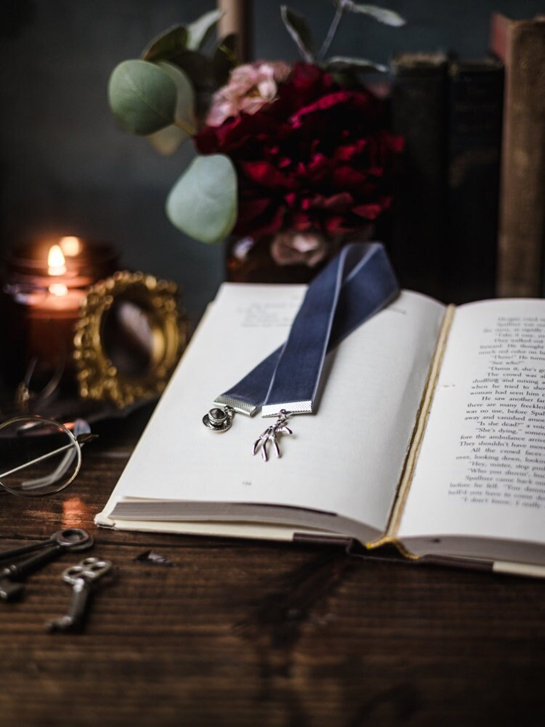 The Suriel, Grey Velvet Ribbon Bookmark, Bookish Gift,booklover Gift ...