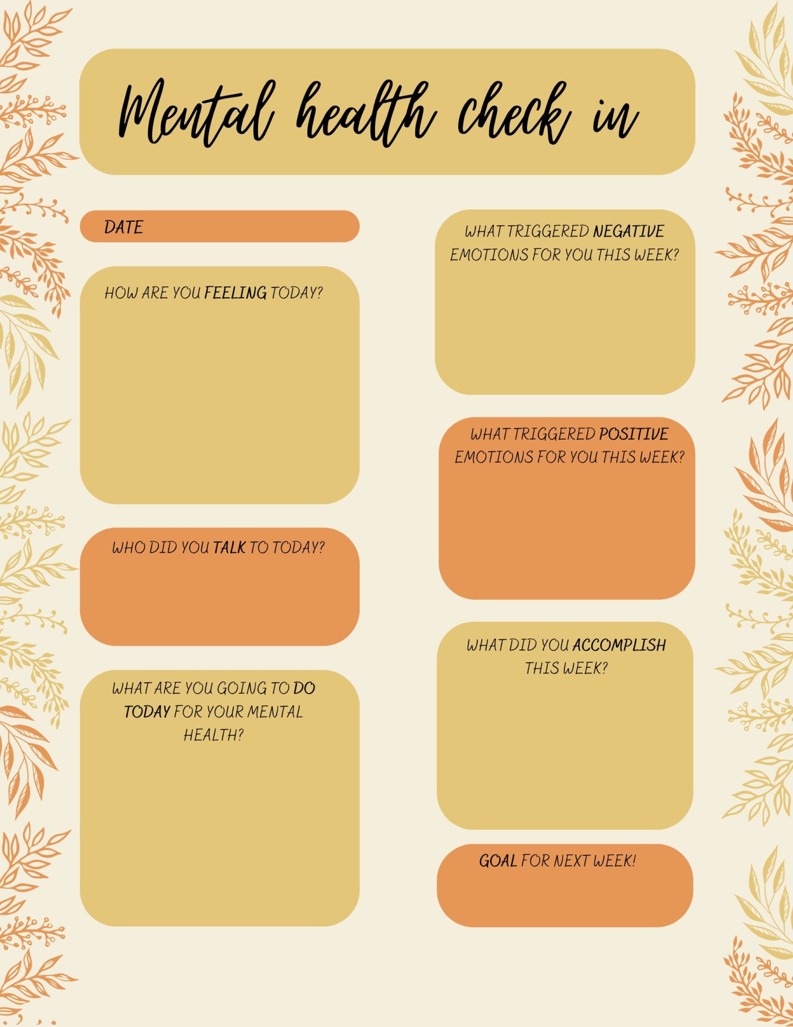 Mental Health Check in Sheet - Etsy