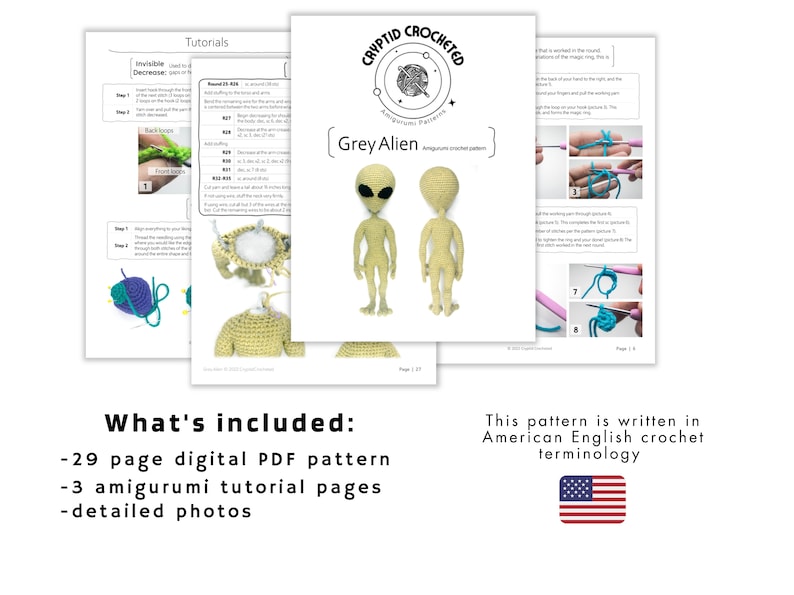Crochet Pattern Grey Alien Amigurumi PDF Pattern Unique - Etsy