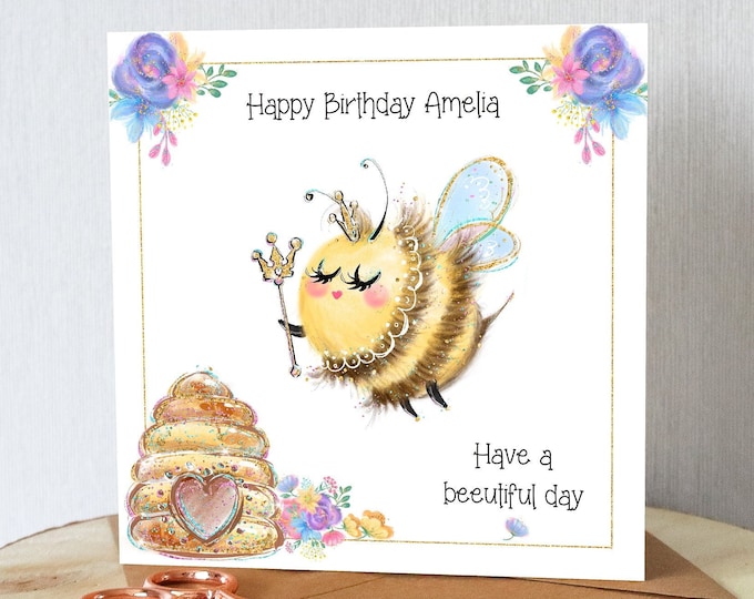 Handmade Birthday Card, Birthday Honey Comb Flower Card, Happy Bee Day ...