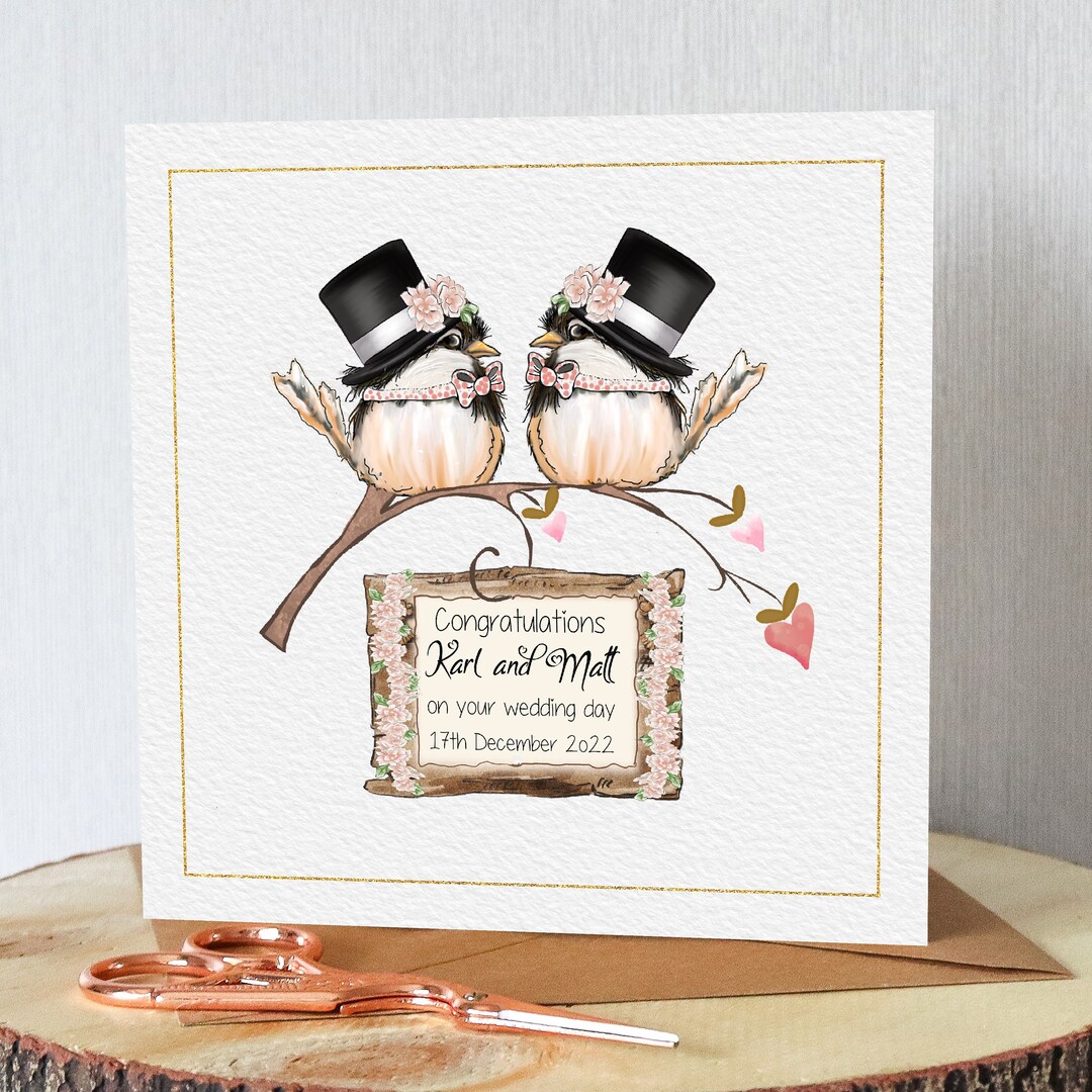 Same Sex Wedding Card Her And Her Or Him And Him Cute Etsy Uk