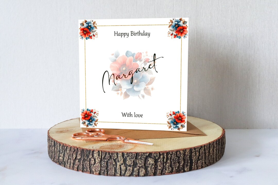 Floral Birthday Card for Her. Personalised. Very Pretty. Add Name and ...