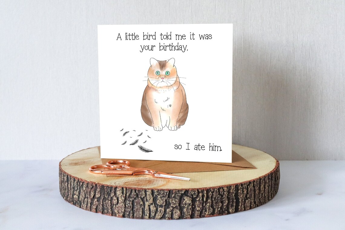 Birthday Card From the Cat. Funny Fat Cat Card. Premium - Etsy