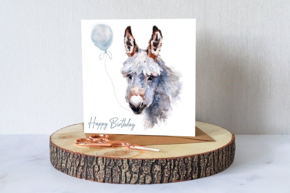 Donkey Birthday Card for Her or Him. Watercolour Donkey With | Etsy