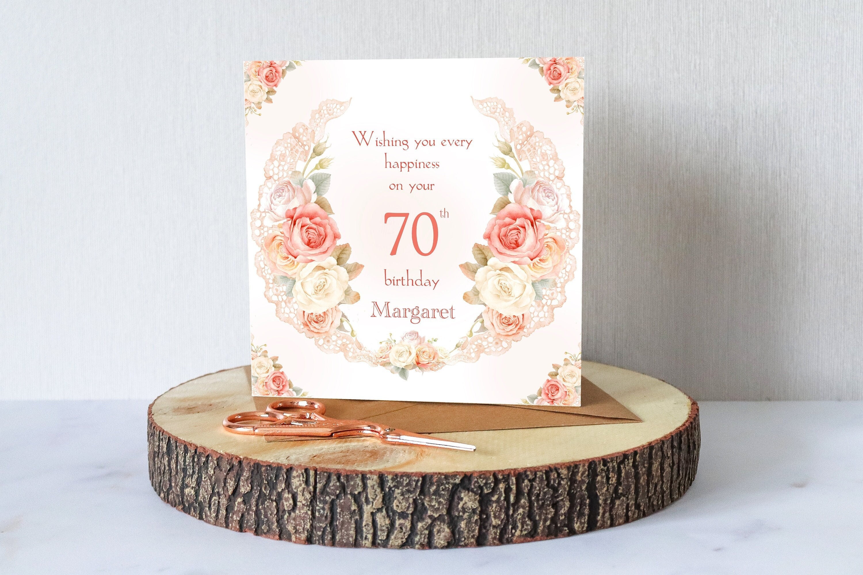 70th Birthday Card. Personalised. Roses and Lace. Peach - Etsy