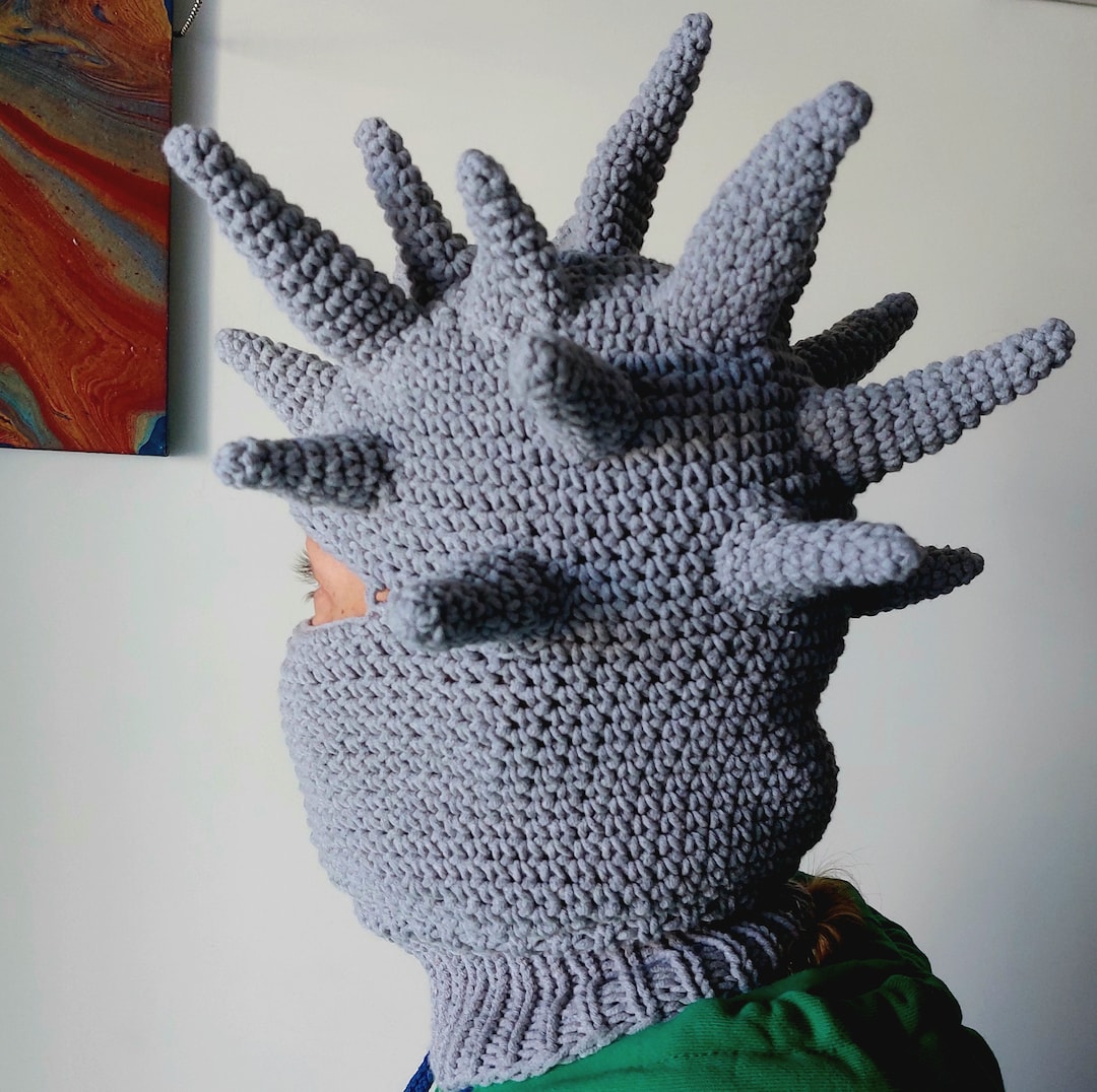 Balaclava Gray Spike Ski Mask Knitted Horn Hat - Etsy