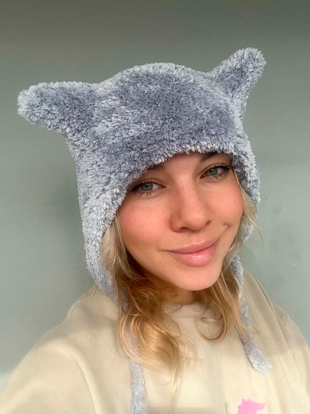 Knit Adult Bonnet With Ears for Women Crochet Super Soft Faux Fur Cat ...