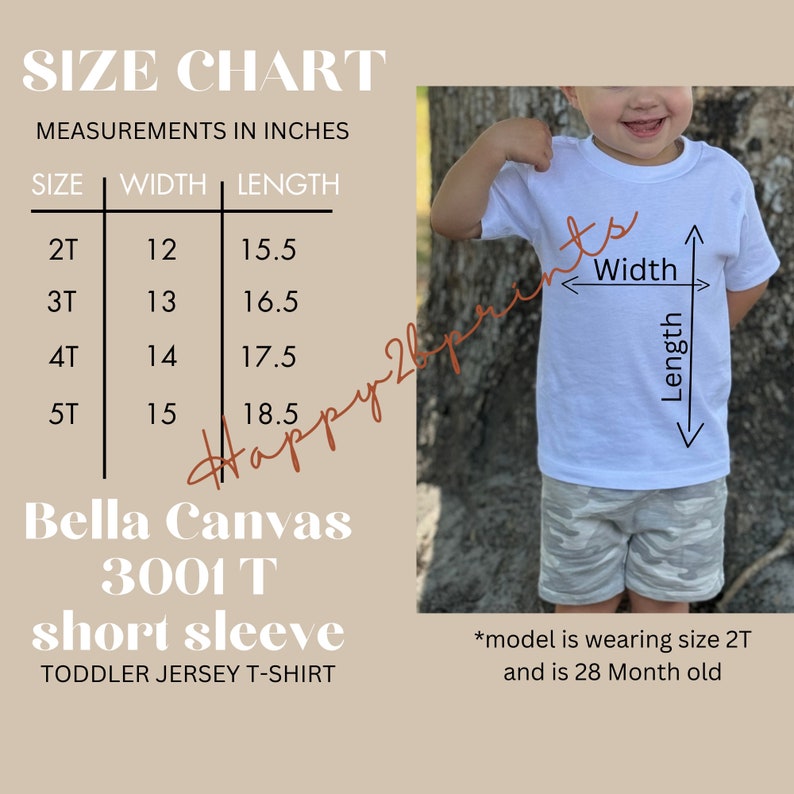Bella Canvas 3001T Size Chart, Real Model Mockup, Toddler Boy Size ...