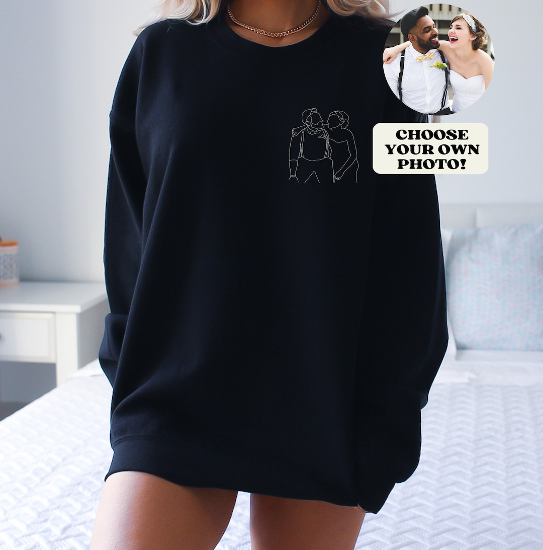 Embroidered|custom Outline From Photo, Photo Outline Sweatshirt ...