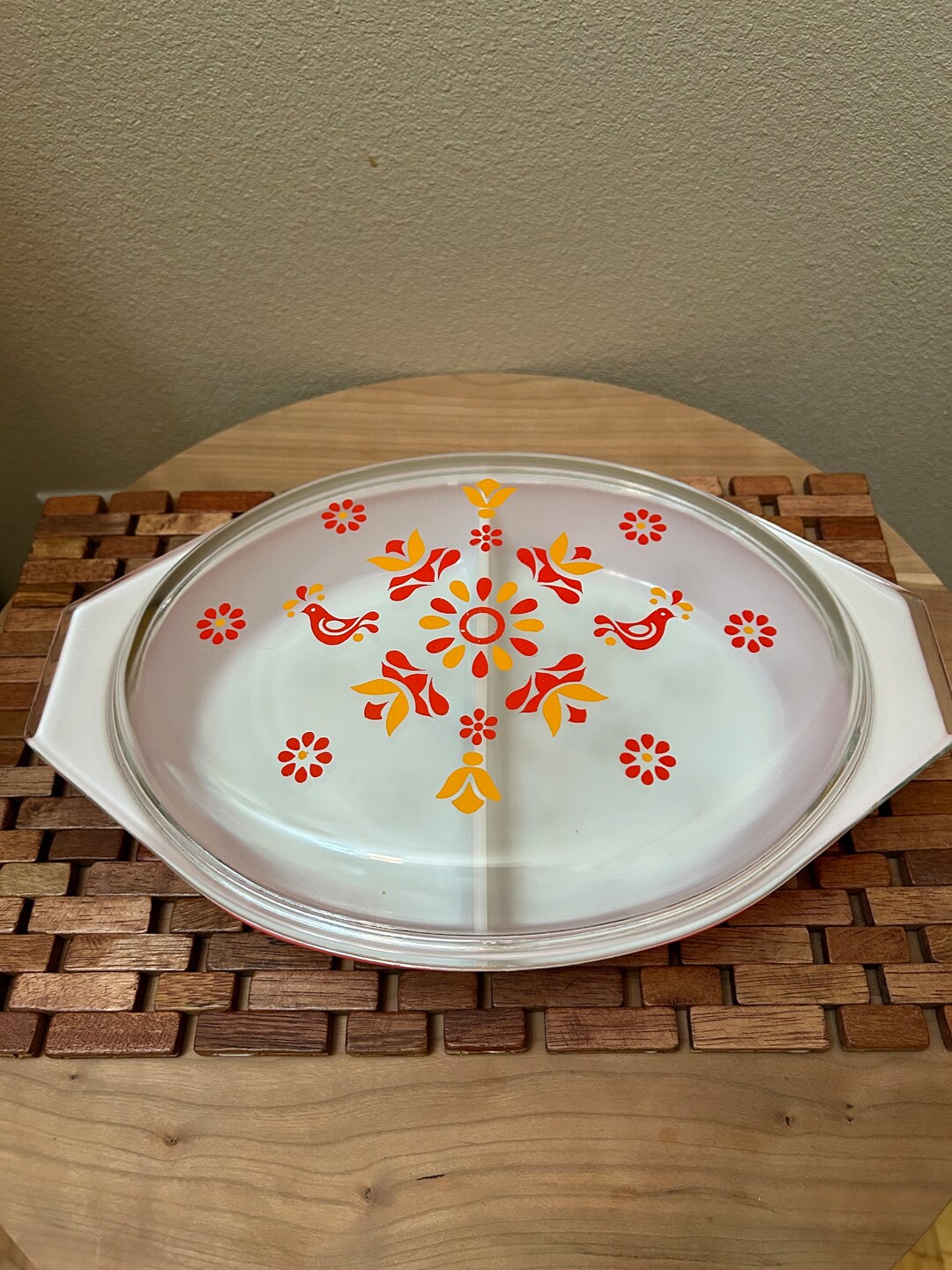 1970’s Pyrex Divided 1.5 Quart Casserole Dish With Clear Friendship ...