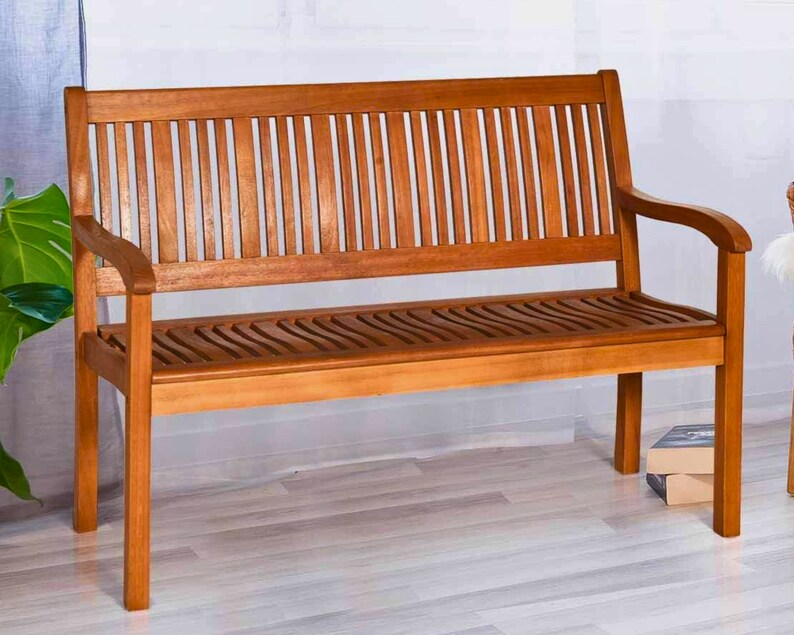 Wooden Garden Bench Patio Park Bench Bench With Arm Rest - Etsy