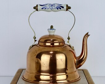 Copper Tea Kettle With Porcelain Handle - Etsy