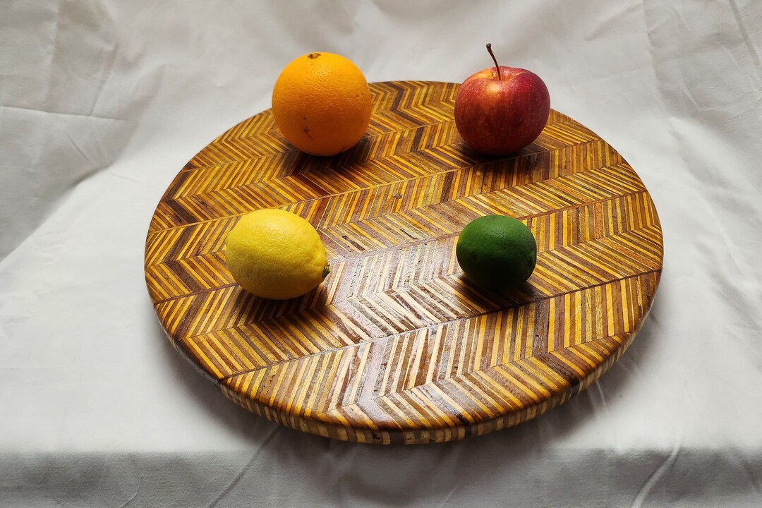 Lazy Susan Serving Tray Plywood and Hardwood Turnable Upcycled Round ...