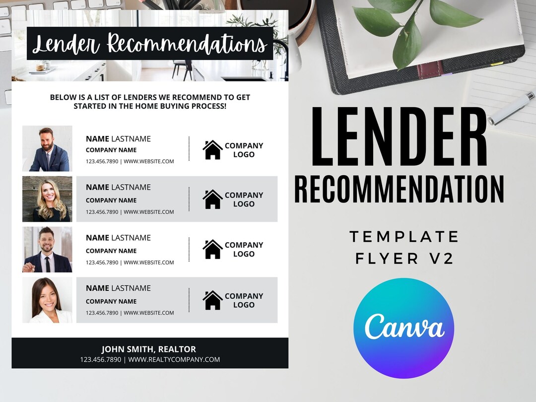 8.5x11 | Lender Recommendation Flyer V2 | Canva Template | Real Estate ...