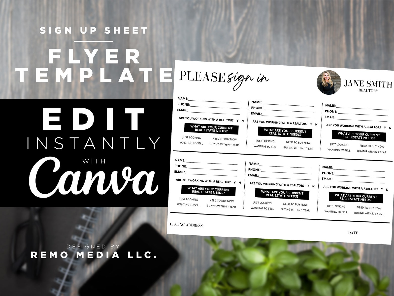 11x8.5 | Open House Sign in Sheet Landscape | Canva Template | Real ...