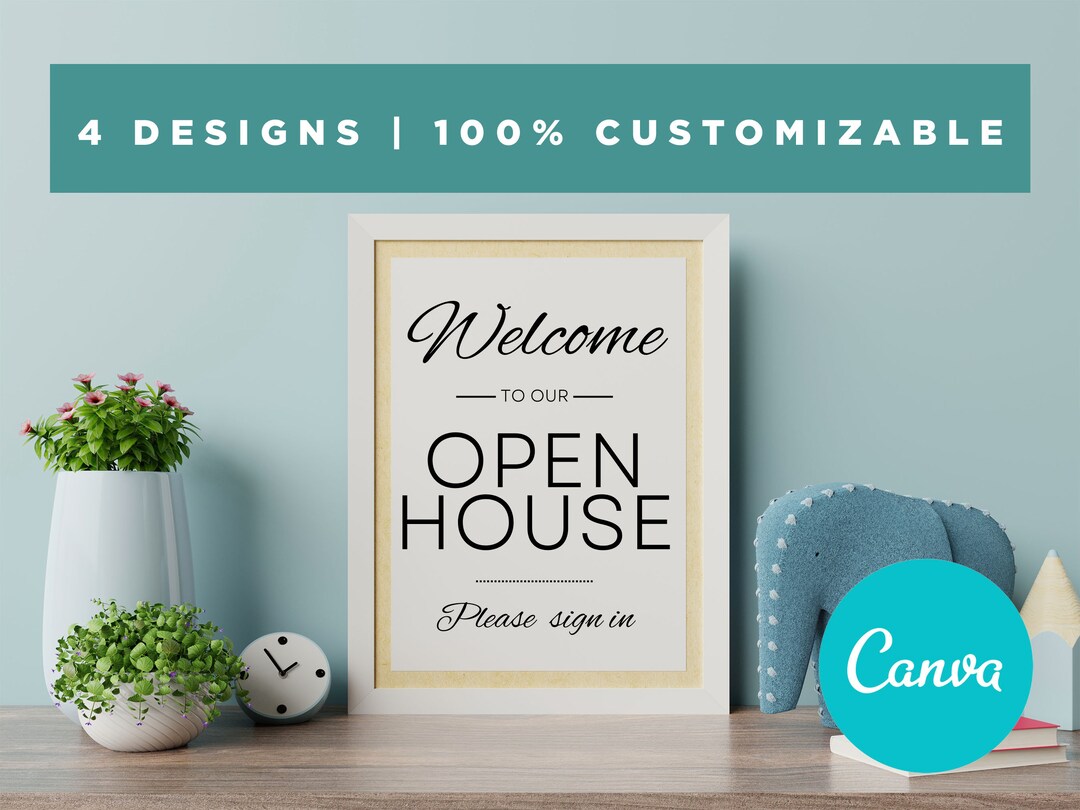 8.5x11 | Open House Welcome Sign 4-pack | Canva Template | Real Estate ...
