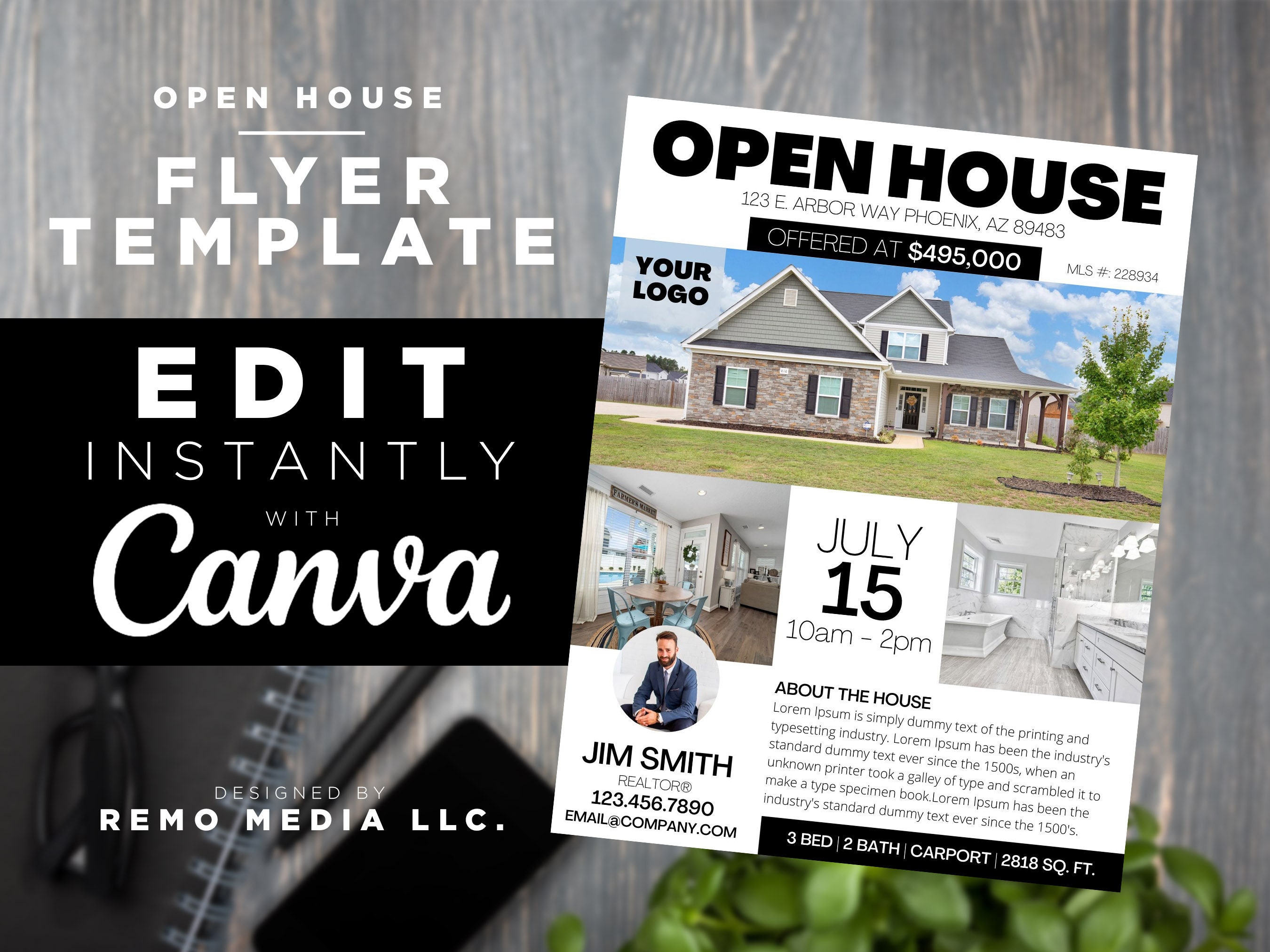 8.5x11 | Open House Flyer | Canva Template | Real Estate Marketing ...