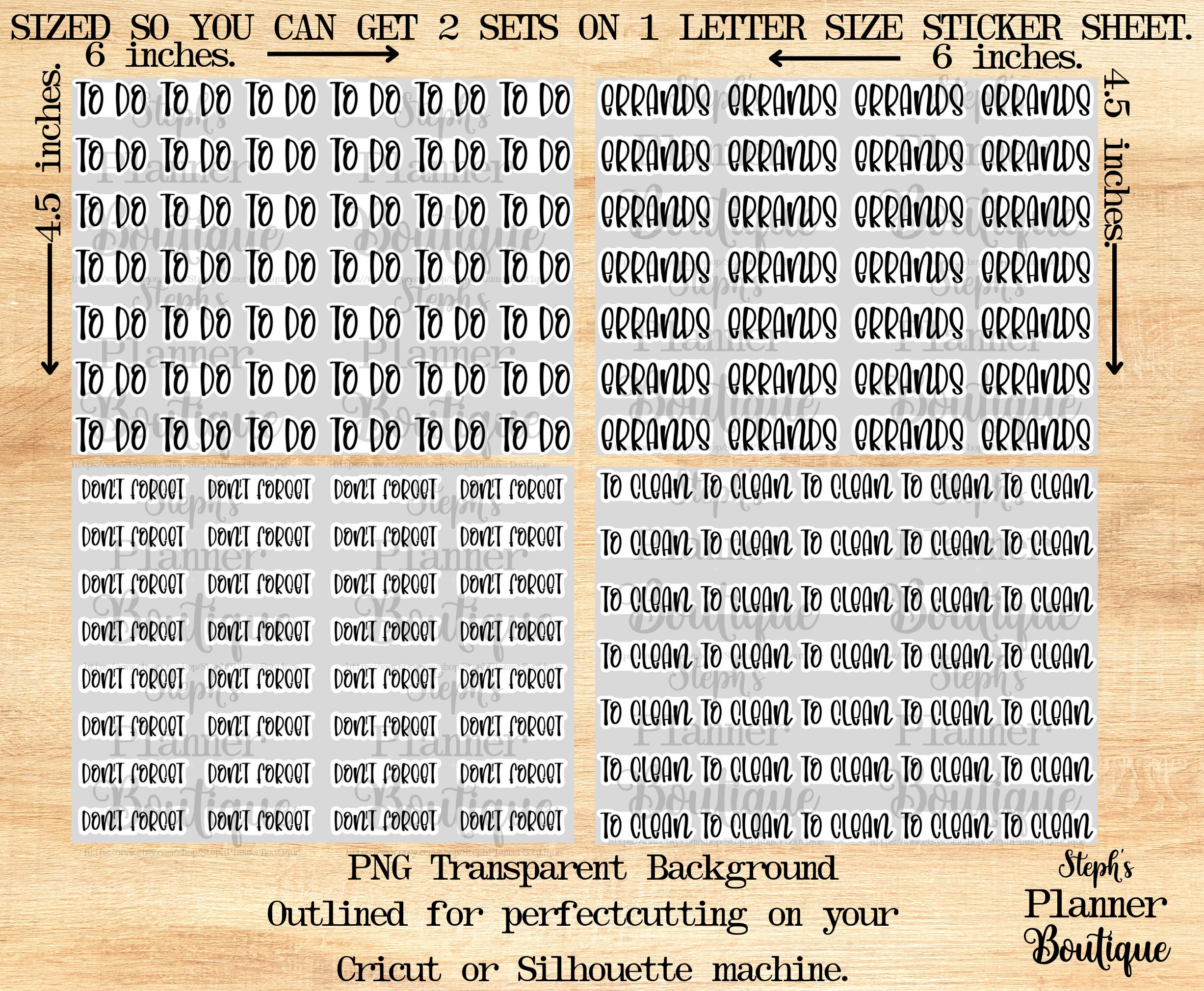 Word Planner Stickers: to Do, Errands, Don't Forget (printable PDF, PNG ...