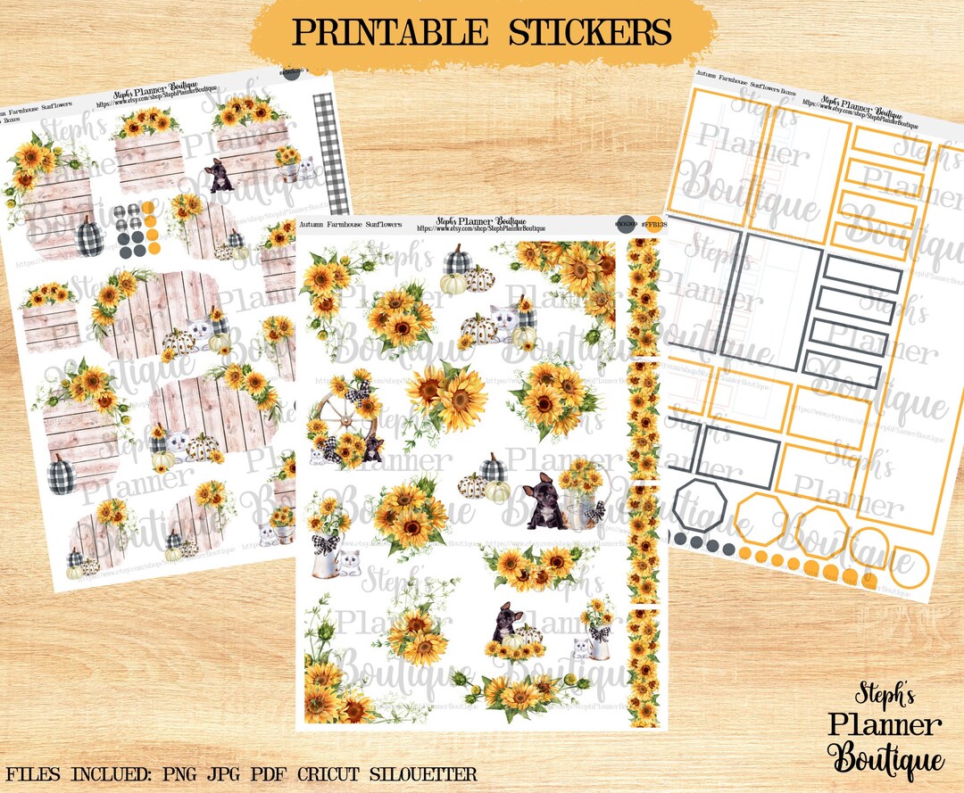 Autumn Sunflower Farmhouse Planner Stickers (digital Download) - Etsy